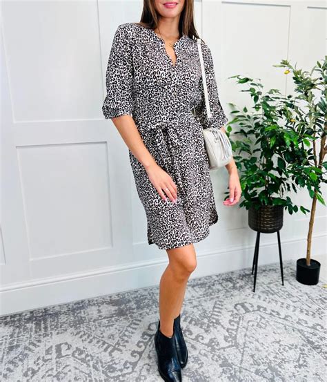 Leopard Print Belted Shirt Dress Flexchicx