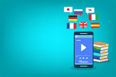 외국어 학습 코스 교육 응용 프로그램과 스마트 폰입니다 벡터 일러스트 레이 션 개인 지도 교사에 대한 스톡 벡터 아트 및 기타 이미지 개인 지도 교사 거리가 먼 공부