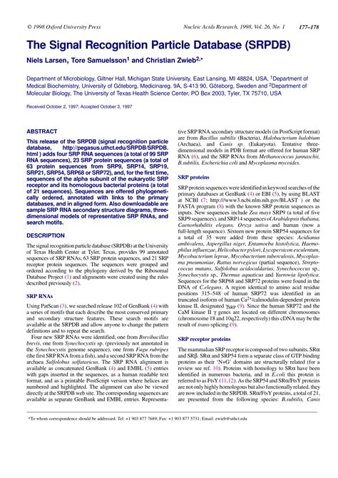PDF The Signal Recognition Particle Database SRPDB