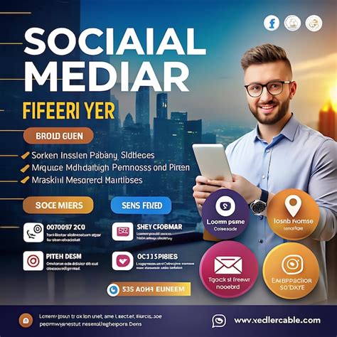 Social Media Meia Flyer With Glowing Social Media Icons Around Premium Ai Generated Image
