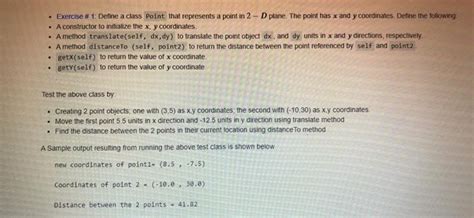 Solved Exercise Define A Class Point That Represents A Chegg