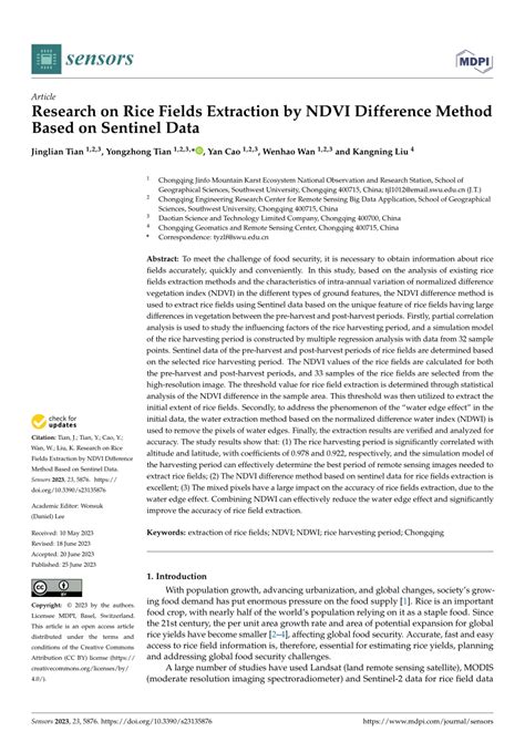 Pdf Research On Rice Fields Extraction By Ndvi Difference Method Based On Sentinel Data