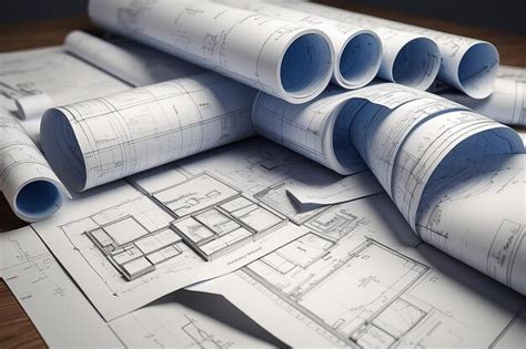 Premium Photo D Rendering Of An Architecture Model With Rolled Up Blueprints And Handwritten