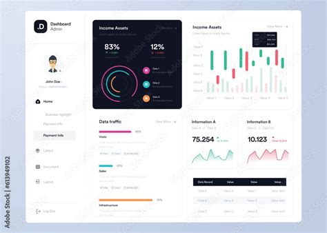 Infographic Dashboard UI Design With Graphs Charts And Diagrams Web Interface Template For