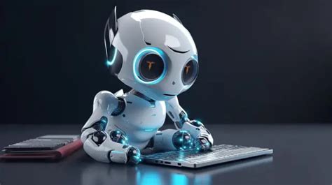 adorable ai robot with computer notebook presented in a 3d rendering