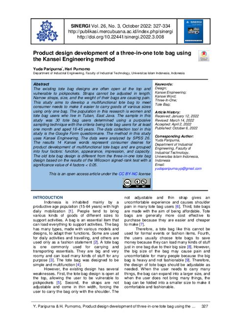 Pdf Product Design Development Of Three In One Tote Bag Using The Kansei Engineering Method