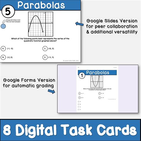 Key Features Of Graphs Of Quadratic Functions Digital Task Cards Parab