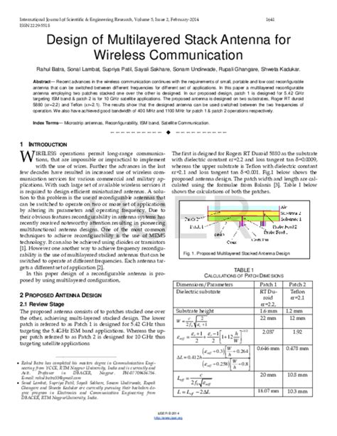 Pdf Design Of Multilayered Stack Antenna For Wireless Communication