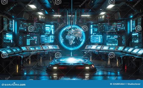 Futuristic Control Room with Digital Screens - Generative Ai Stock Illustration - Illustration ...