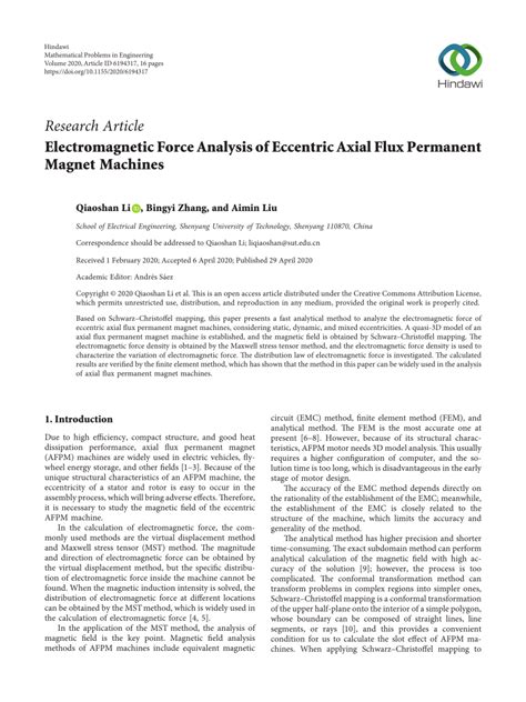 Pdf Electromagnetic Force Analysis Of Eccentric Axial Flux Permanent Magnet Machines
