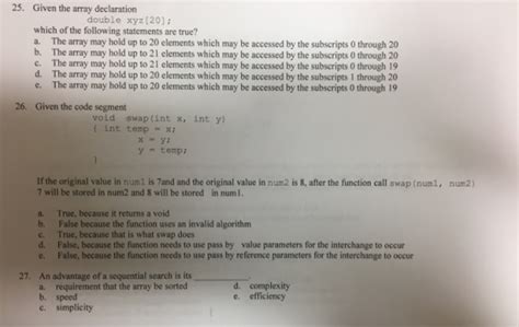 25 given the array declaration double xyz [20] which of the following