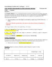 BIO L Lab Docx General Biology Lab BIO L Lab Report PTS LAB METRIC