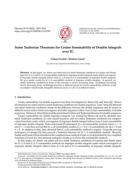 Pdf Some Tauberian Theorems For Cesàro Summability Of Double Integrals Over R2