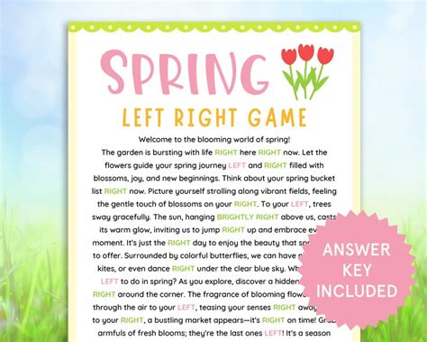 Spring Left Right Game Printable Spring Games Spring Activities For