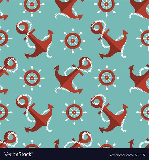 Navigation Seamless Pattern With An Anchor Vector Image