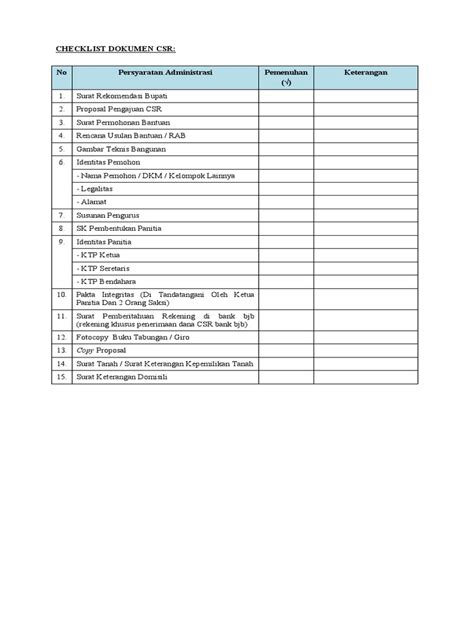 csr checklist pdf
