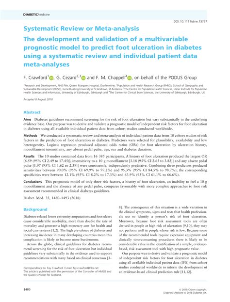 Pdf The Development And Validation Of A Multivariable Prognostic Model To Predict Foot