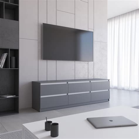 ᐉ Тумба під ТВ R 12 6 висувних шухляд з фасадами Антрацитовий Білий • Краща ціна в Києві