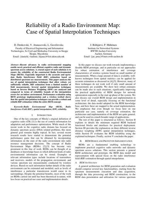 Pdf Reliability Of A Radio Environment Map Case Of Spatial