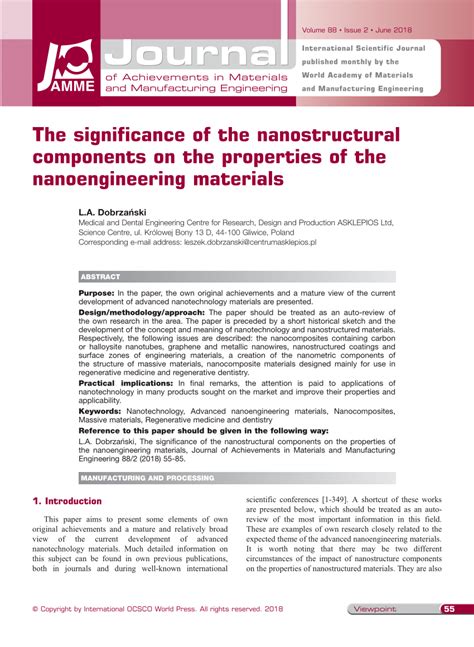 PDF The Significance Of The Nanostructural Components On The Properties Of The Nanoengineering