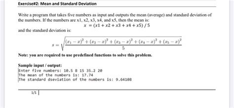 Solved Exercise2 Mean And Standard Deviation Write A