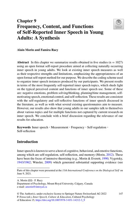 Pdf Frequency Content And Functions Of Self Reported Inner Speech