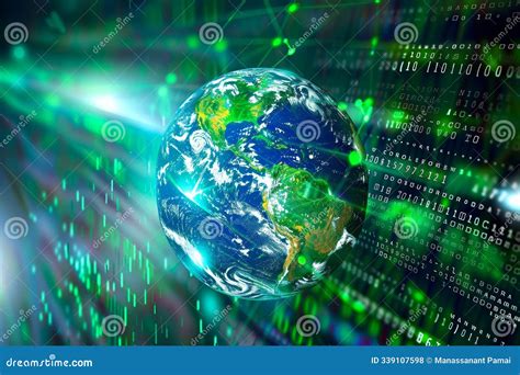 Globe On Binary Digital Fiber Optic Computer Network Technology Stock