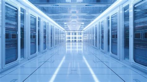 A Long Hallway With Rows Of Servers Generative Ai Stock Image Image Of Wallpaper Servers