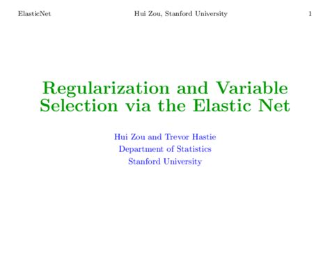 Pdf Regularization And Variable Selection Via The Elastic Net