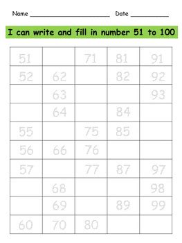 Free Writing Counting And Filling In The Missing Numbers From 51 To 100
