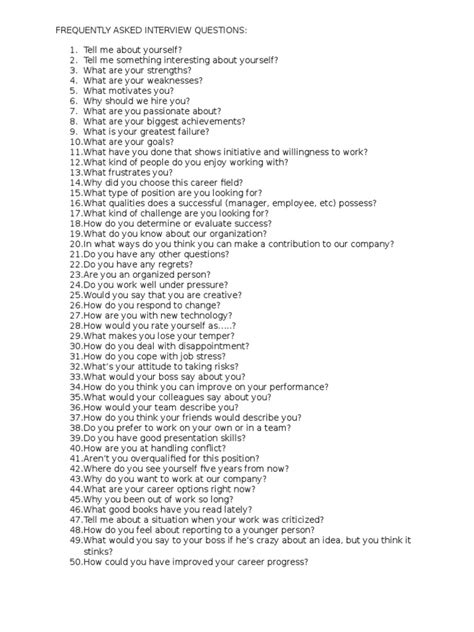 Frequently Asked Interview Questions Pdf Interview Negotiation