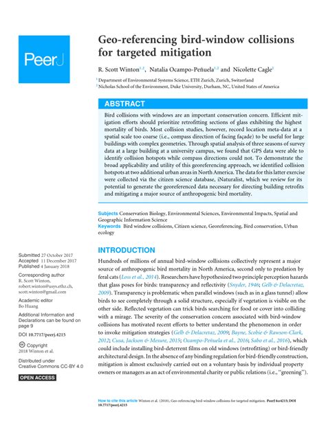 Pdf Geo Referencing Bird Window Collisions For Targeted Mitigation