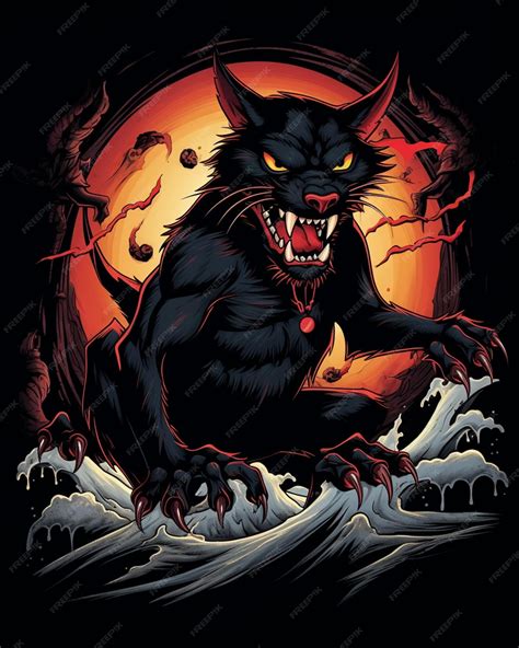 Premium Ai Image Illustration Of A Black Cat With Fangs And Fangs On Its Face Generative Ai