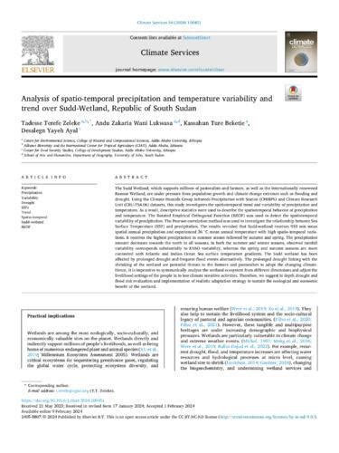 Analysis Of Spatio Temporal Precipitation And Temperature Variability