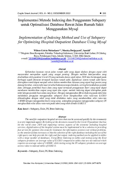 Pdf Implementasi Metode Indexing Dan Penggunaan Subquery Untuk