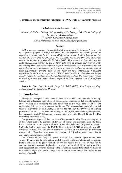 Pdf Compression Techniques Applied To Dna Data Of Various Species
