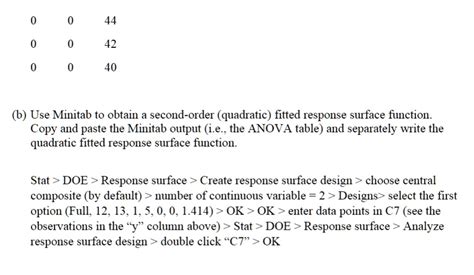 Tt 42 Ot Use Minitab To Obtain A Second Order Quadratic Fitted Response