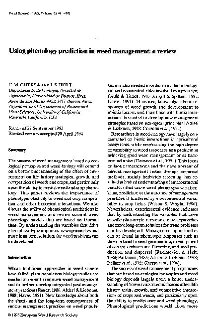 pdf using phenology prediction in weed management a review