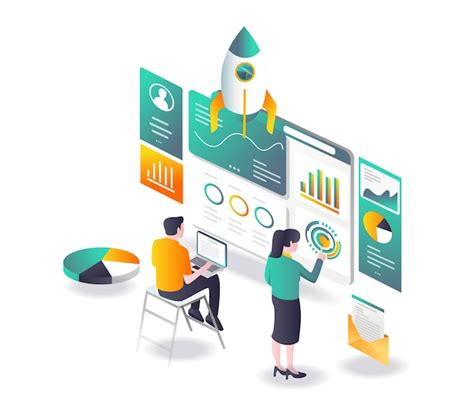 Premium Vector Flat Isometric Vector Illustration Data Analytics And Seo Optimization