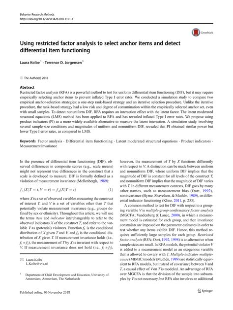 Pdf Using Restricted Factor Analysis To Select Anchor Items And Detect Differential Item