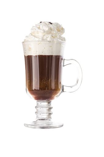 Latte Coffee With Whipped Cream In Coffee Mug Isolated On White