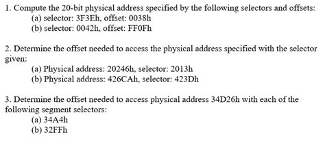 Solved 1 Compute The 20 Bit Physical Address Specified By