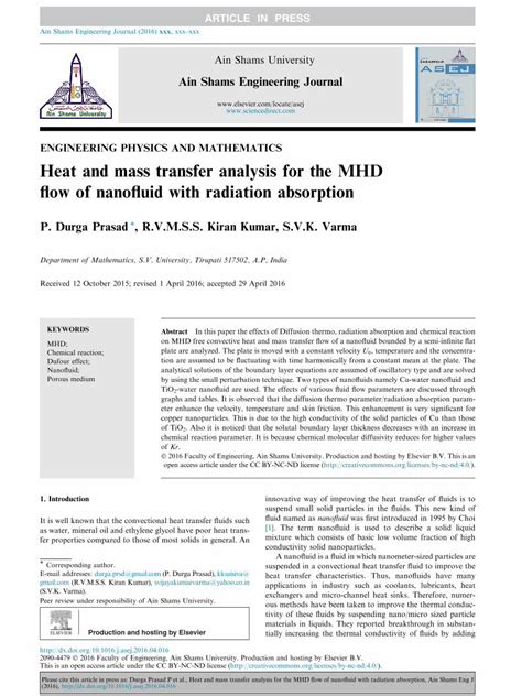 Pdf Heat And Mass Transfer Analysis For The Mhd Flow Of · Heat