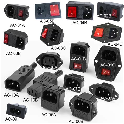 Jual 2 3 Pin IEC320 C14 Electrical Power Socket LED 250V Rocker Switch Brass 10A C6 Fuse Inlet