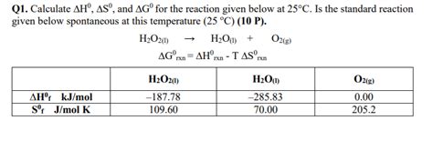 solved q1 calculate ah asº and agº for the reaction