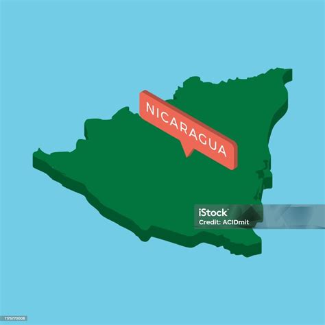 파란색 배경에 포인터와 국가 니카라과의 녹색 등각 투영지도 현실적인 3d 벡터 개념지도 편집하고 사용자 정의하기 쉽습니다 Eps