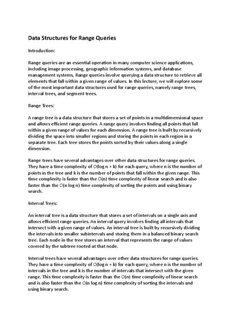 Data Structures For Range Queries Data Structures For Range Queries Introduction Range