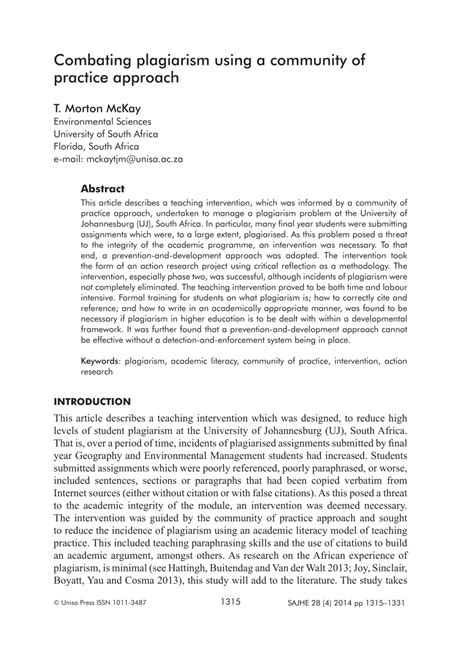 Pdf Combating Plagiarism Using A Community Of Practice Approach