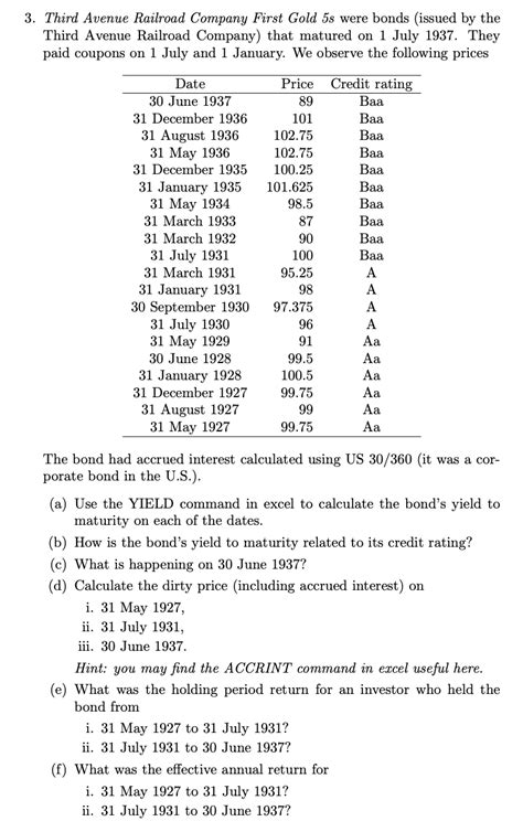 A Use The YIELD Command In Excel To Calculate The Chegg