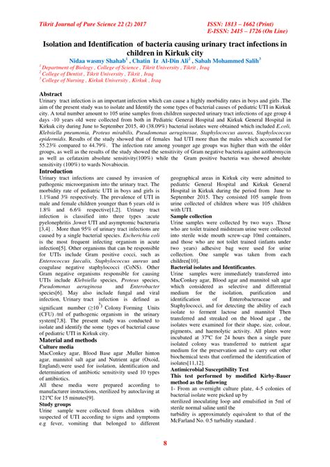 Pdf Isolation And Identification Of Bacteria Causing Urinary Tract